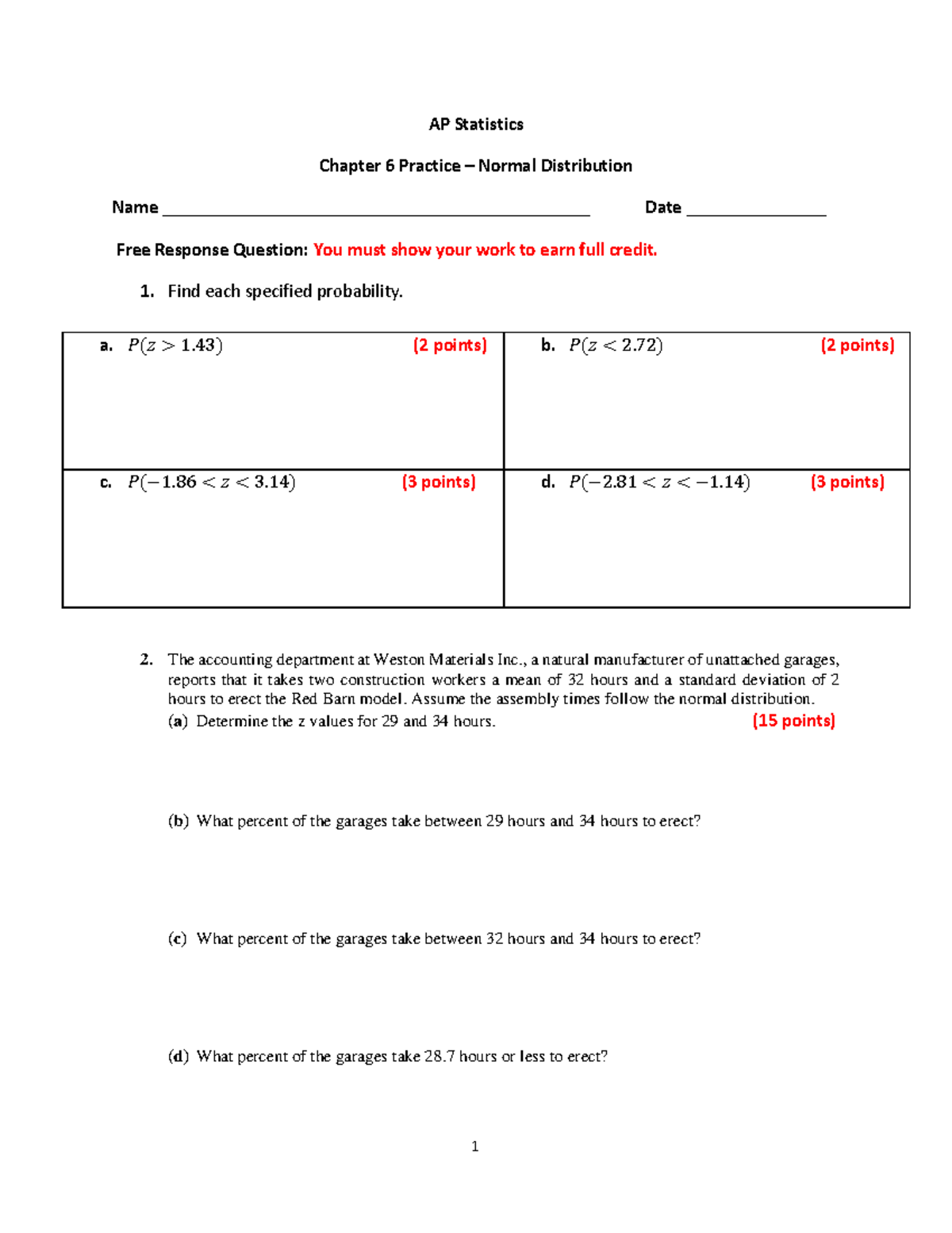 AP Statistics Chapter 6 Practice: Normal Distribution Questions - Studocu