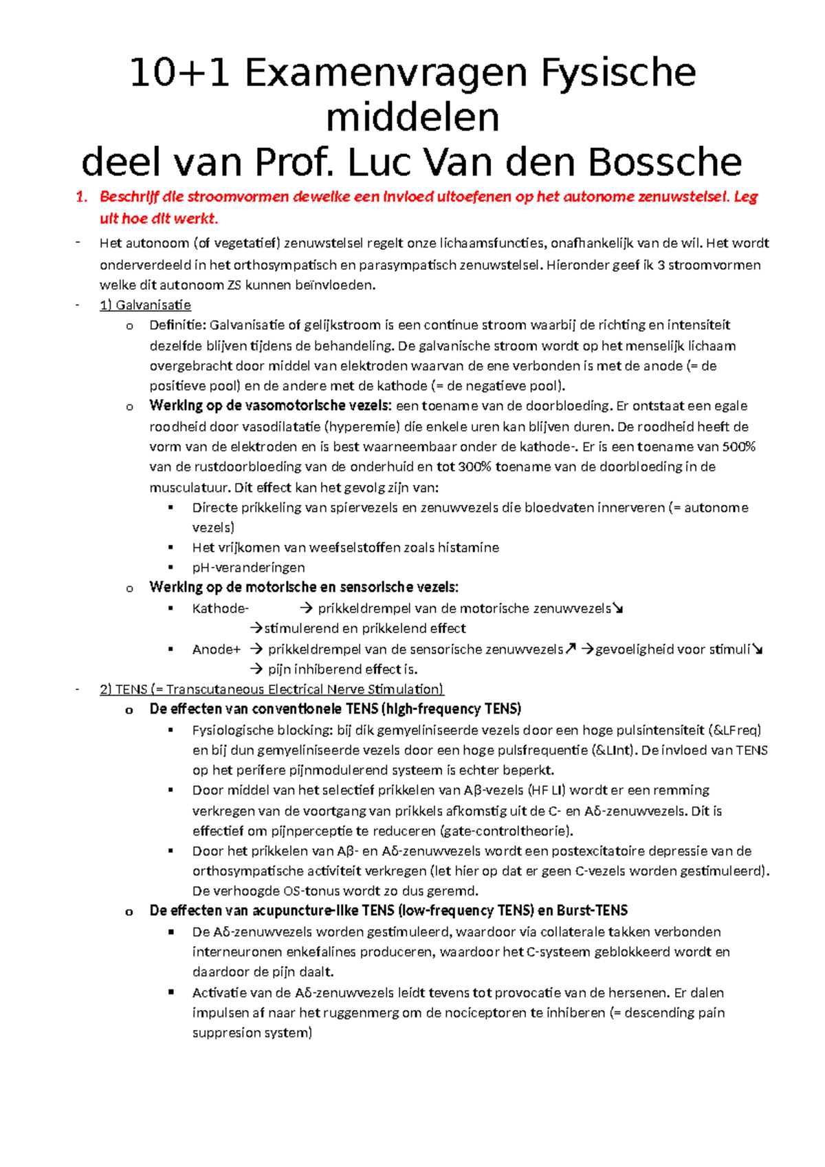 10+1-Examenvragen-Fysische-middelen-deel elektrotherapie VandenBossche ...