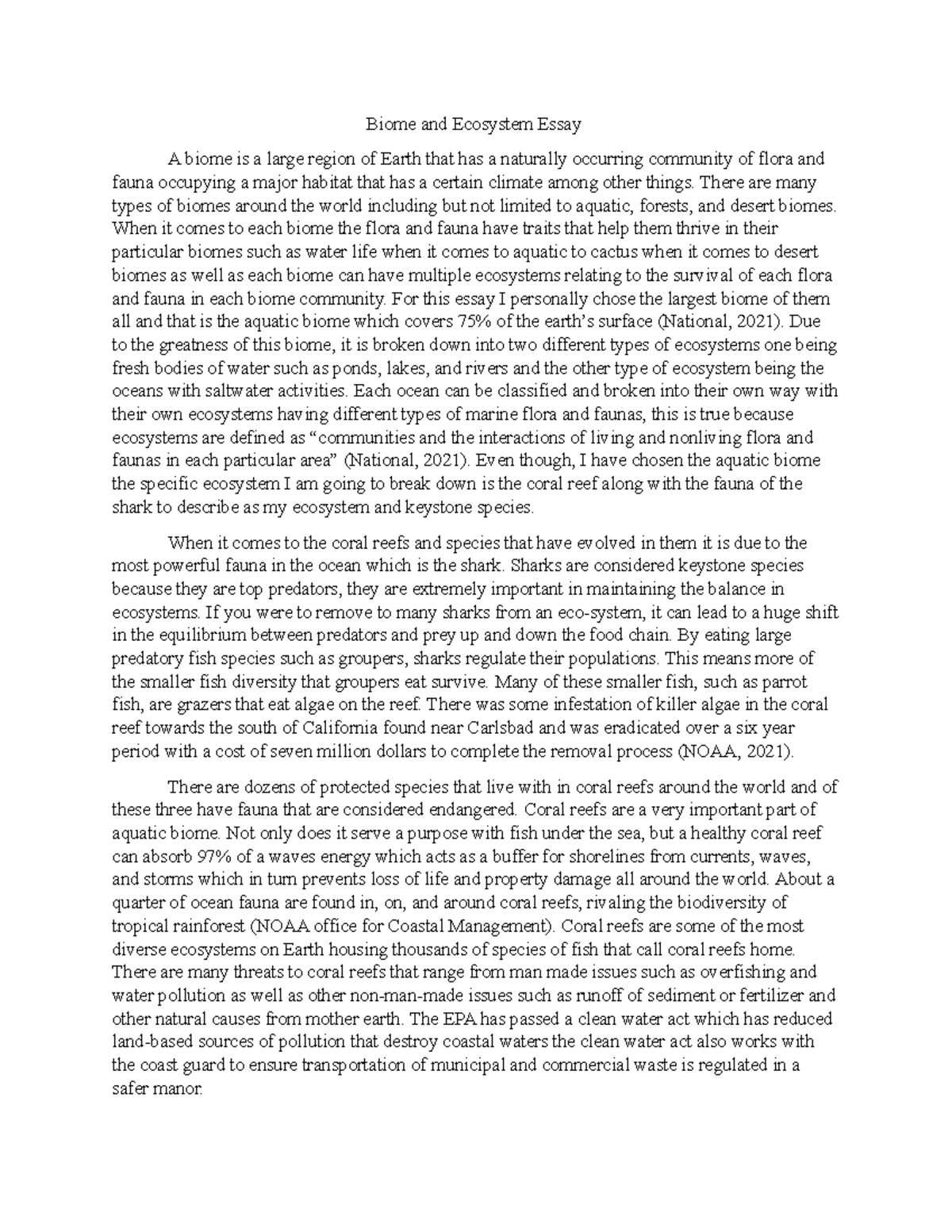 BIO-220 Week 2 Essay: Exploring Aquatic Biomes and Coral Reefs - Studocu