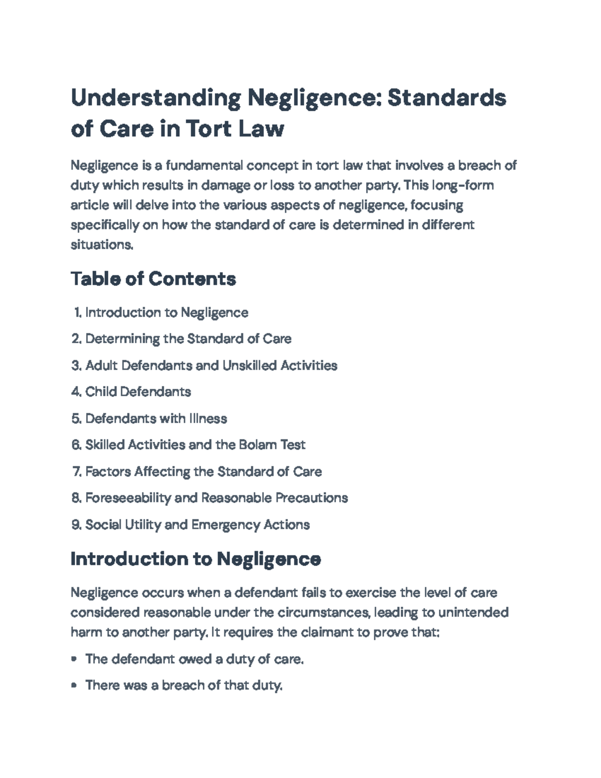 Understanding Negligence: Care Standards in Tort Law (LAW 101) - Studocu