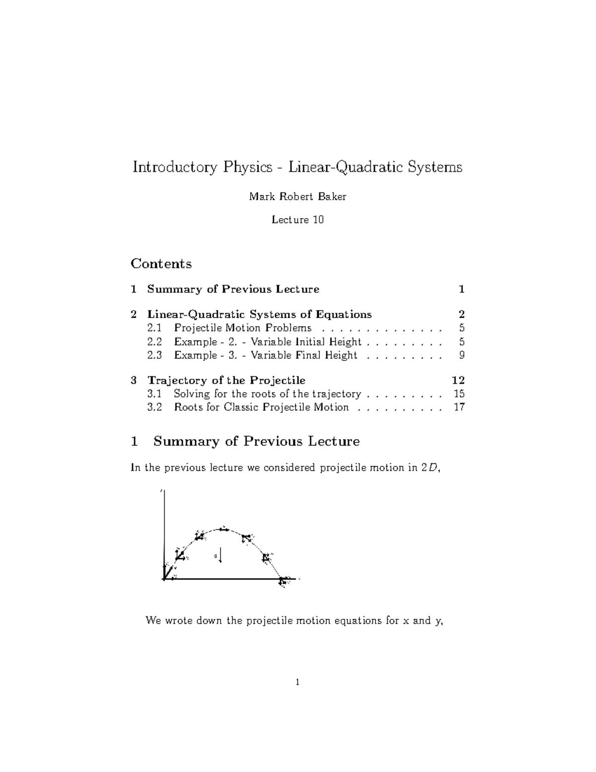 Lecture 10: Introductory Physics - Systems of Equations & Projectile ...
