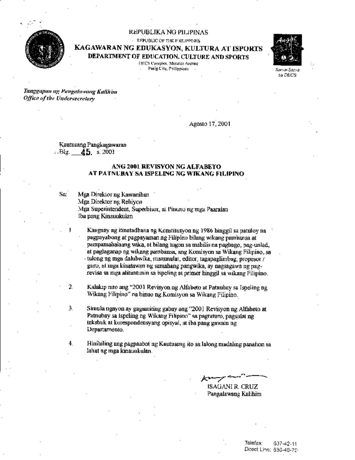 2001 Revisyon ng Alfabeto at Patnubay sa Ispeling ng Wikang Filipino ...