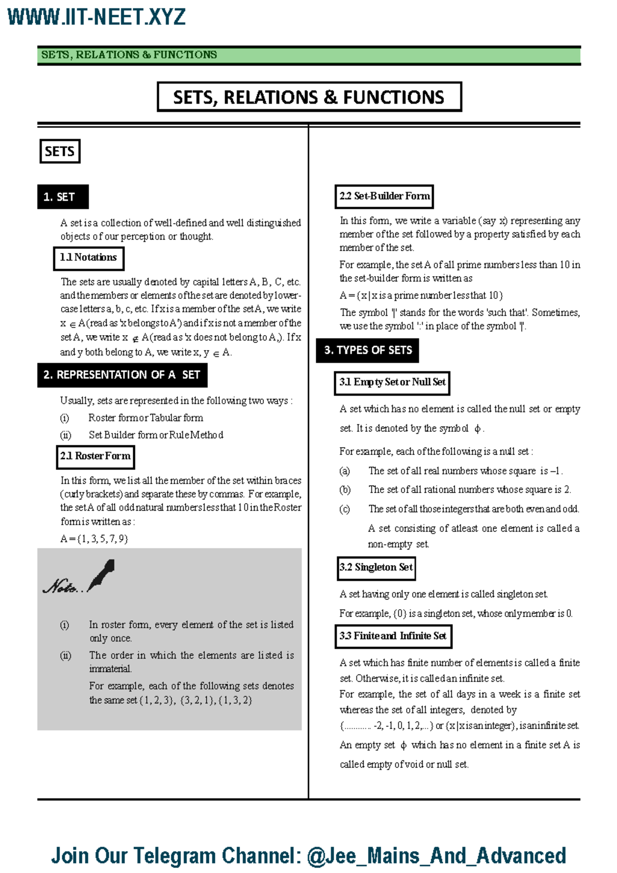 Chapter 1: Sets Overview for MATH 101 Lecture Notes - Studocu