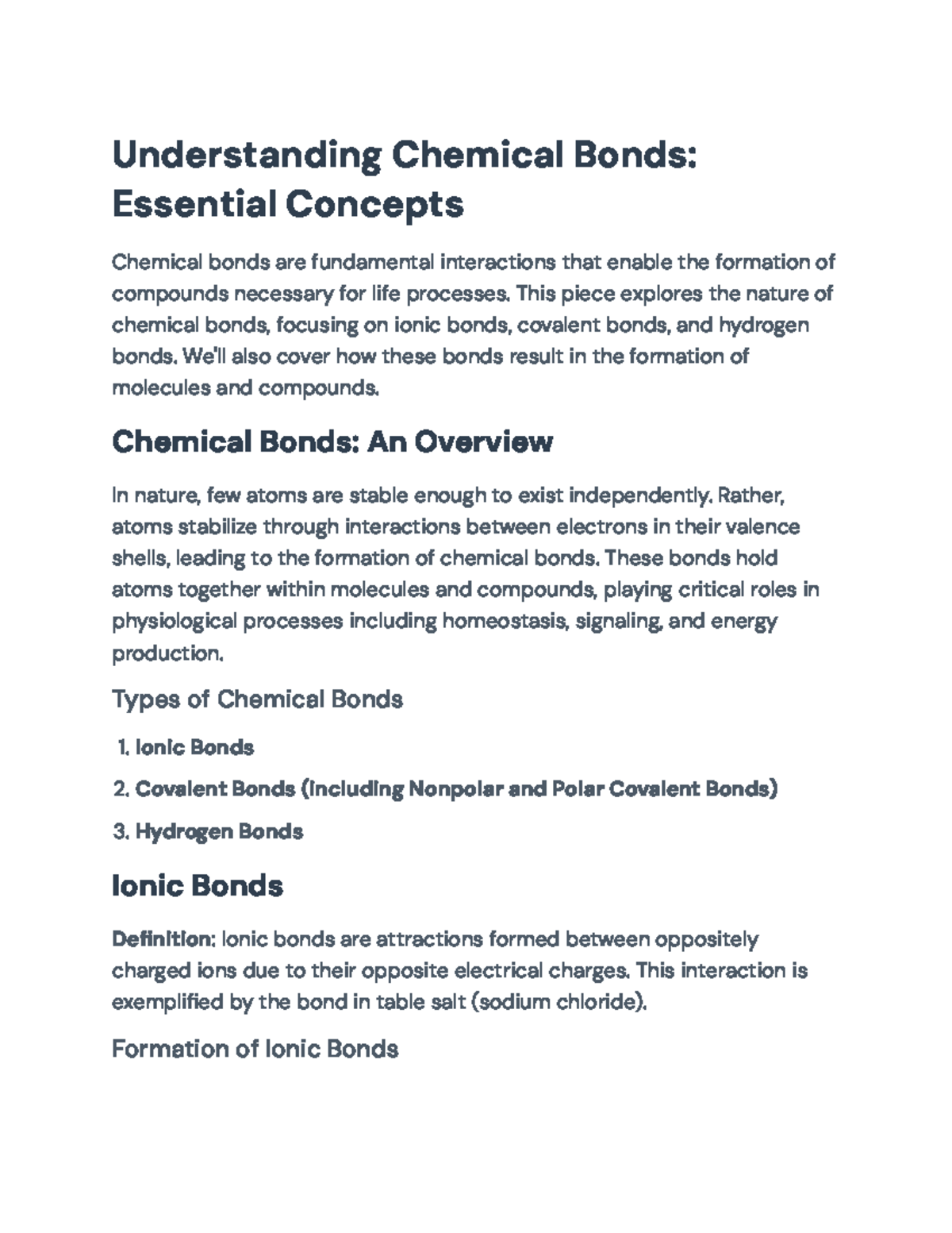 Understanding Chemical Bonds: Ionic, Covalent, and Hydrogen Bonds ...