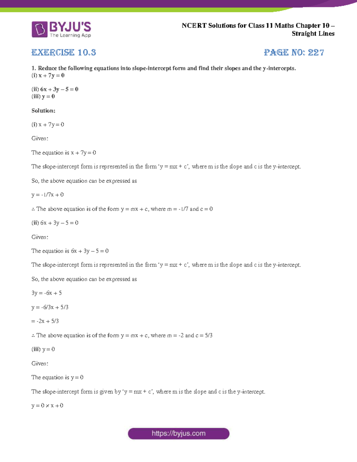 Ncert Solutions for Class 11 Maths Chapter 10 Straight Lines Exercise 10 - Straight Lines ...