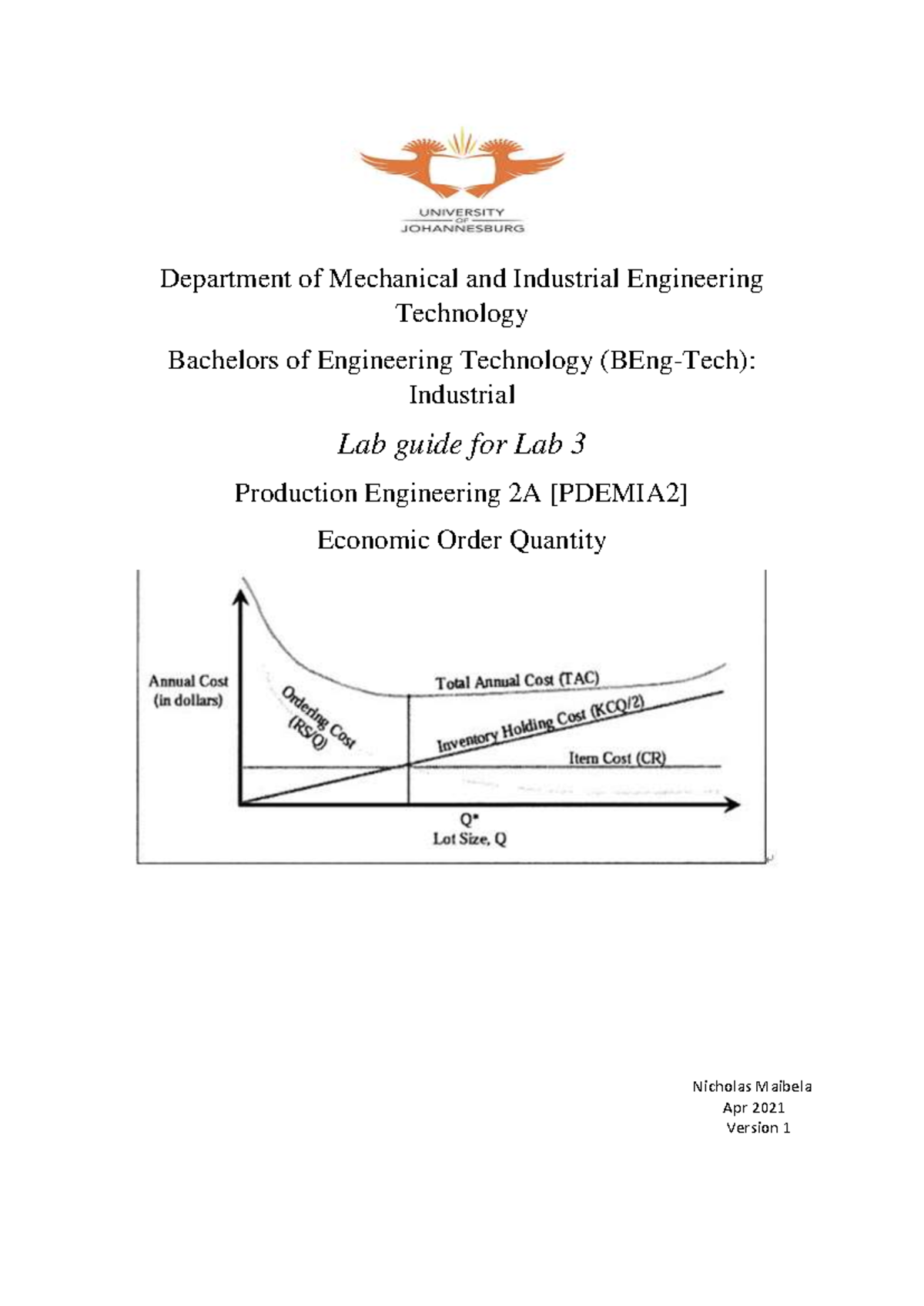 Lab Guide for MEI 2A: Production Engineering - Economic Order Quantity ...
