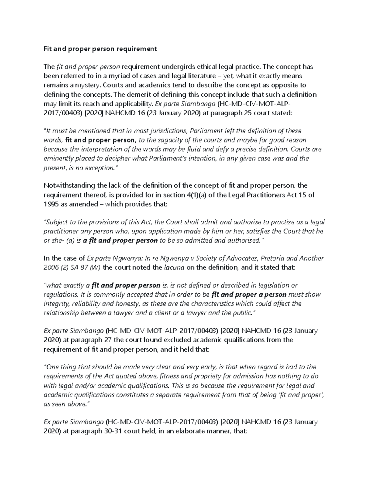 Fit and Proper Person Requirement under the Legal Practitioners Act ...