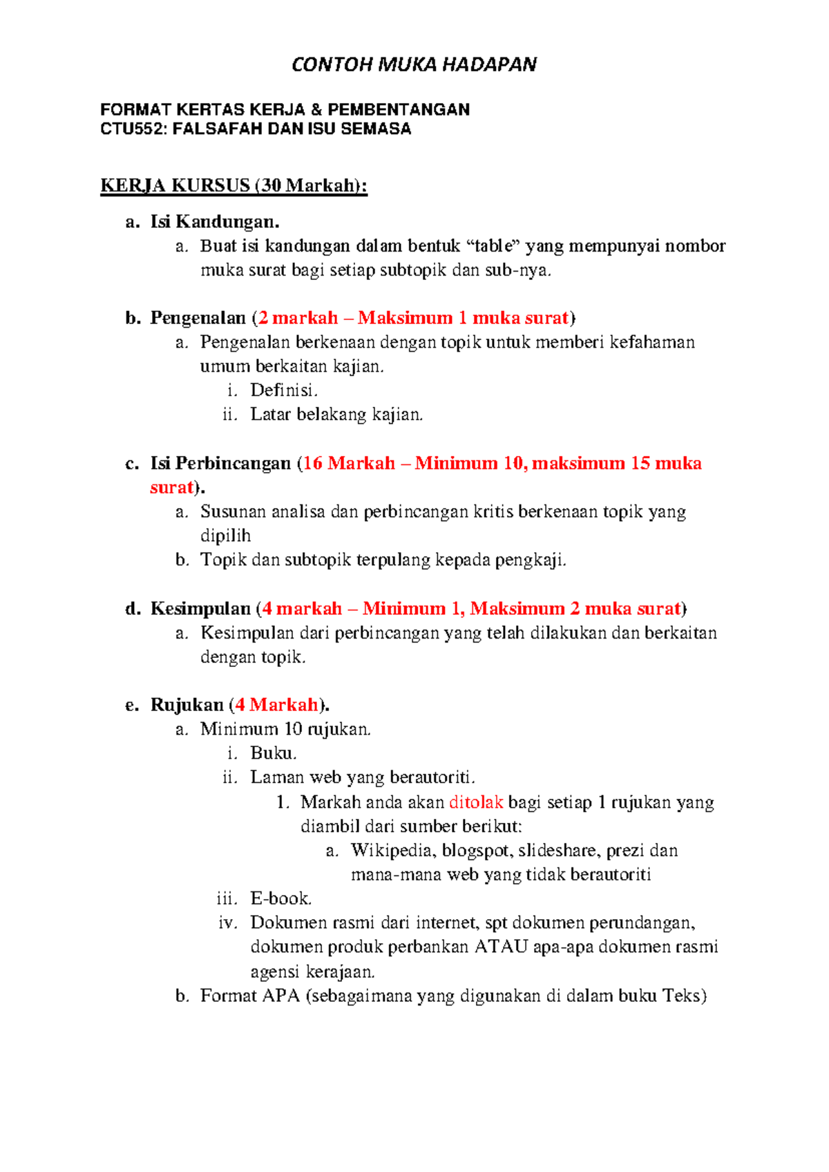 Format Kerja Kursus CTU552: Falsafah dan Isu Semasa (Panduan Lengkap ...