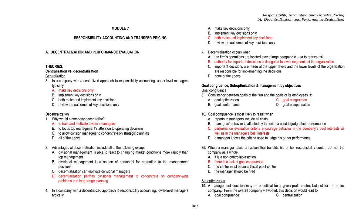 Module 7: Understanding Responsibility Accounting & Evaluation - Studocu