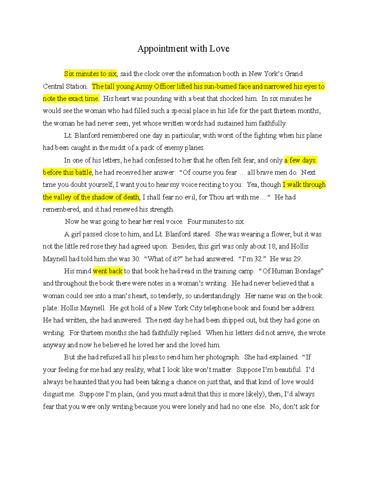 Text Analysis of "Appointment With Love" (Lit Study) - Studocu