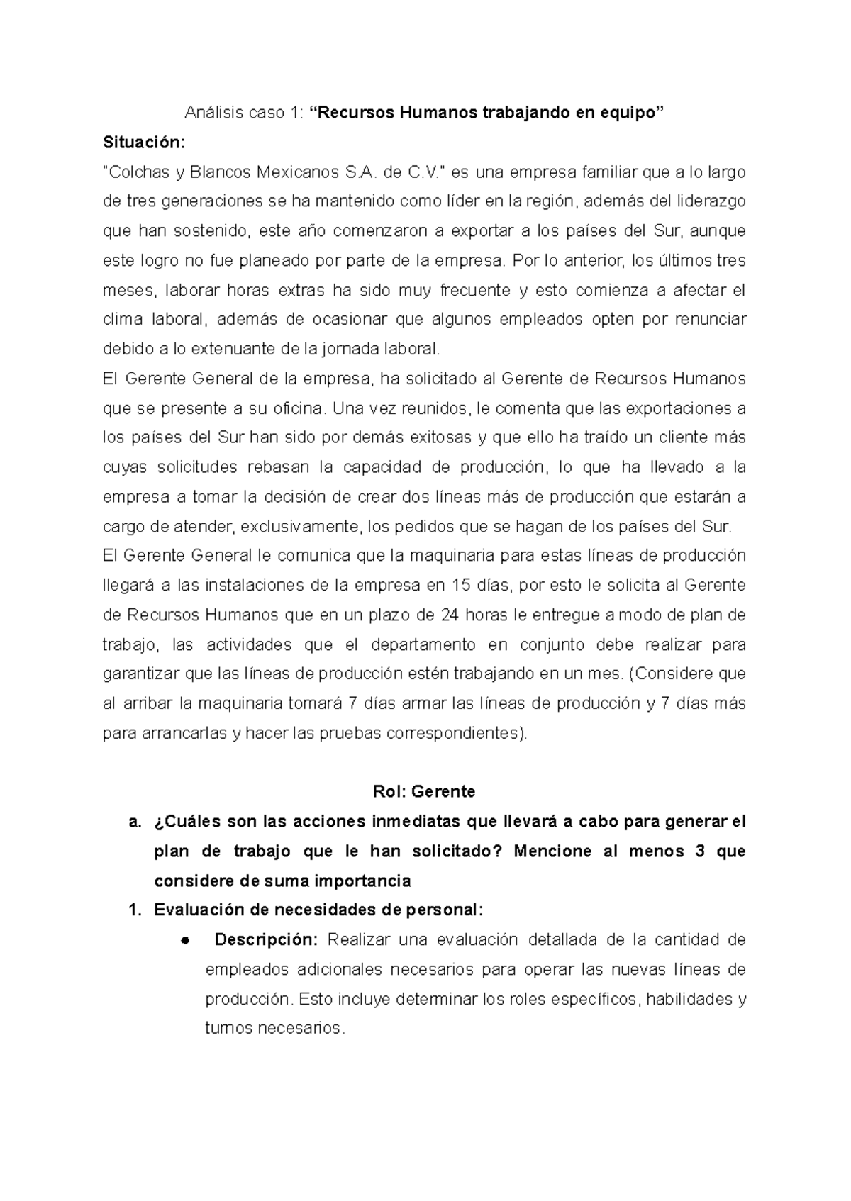 Análisis caso 1 “Recursos Humanos trabajando en equipo” - Análisis caso 1: “Recursos Humanos ...