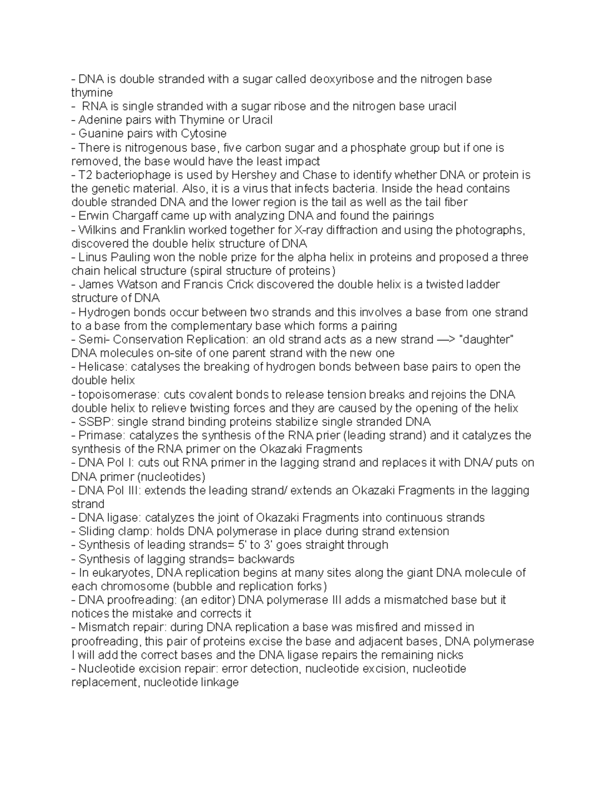 Bio Quiz 6 - DNA Structure & Replication Study Guide - Studocu