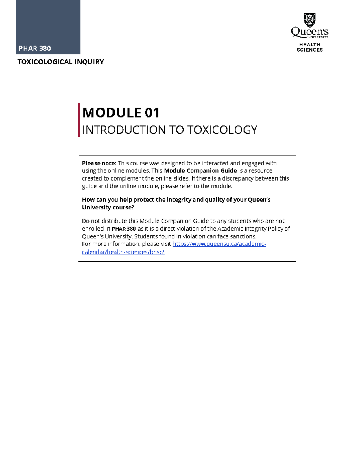 PHAR 380 Module 01 Companion Guide: Introduction to Toxicology - oiw ...