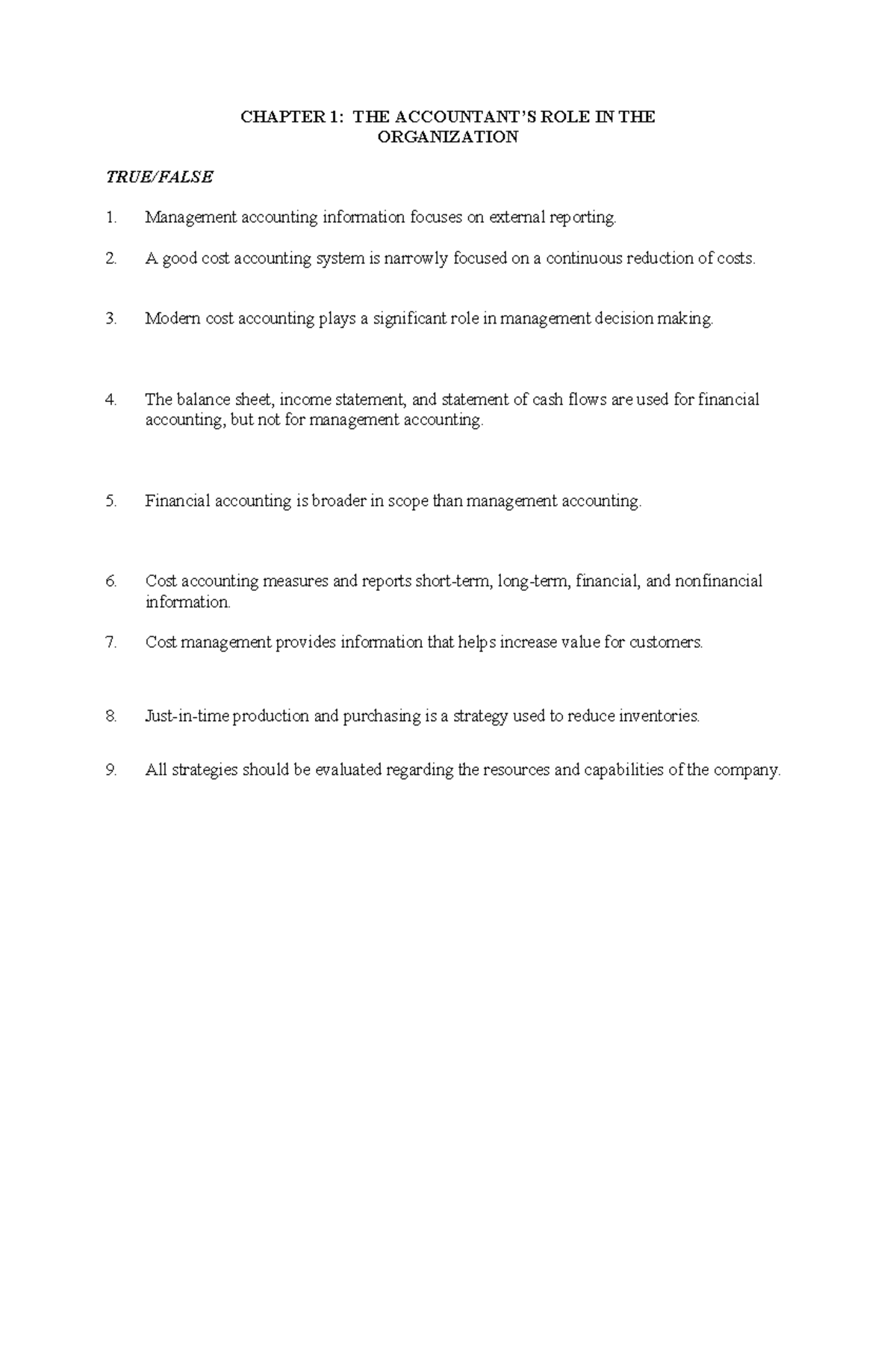 Topic 12: The Accountant's Role in Organizations & Cost Concepts ...