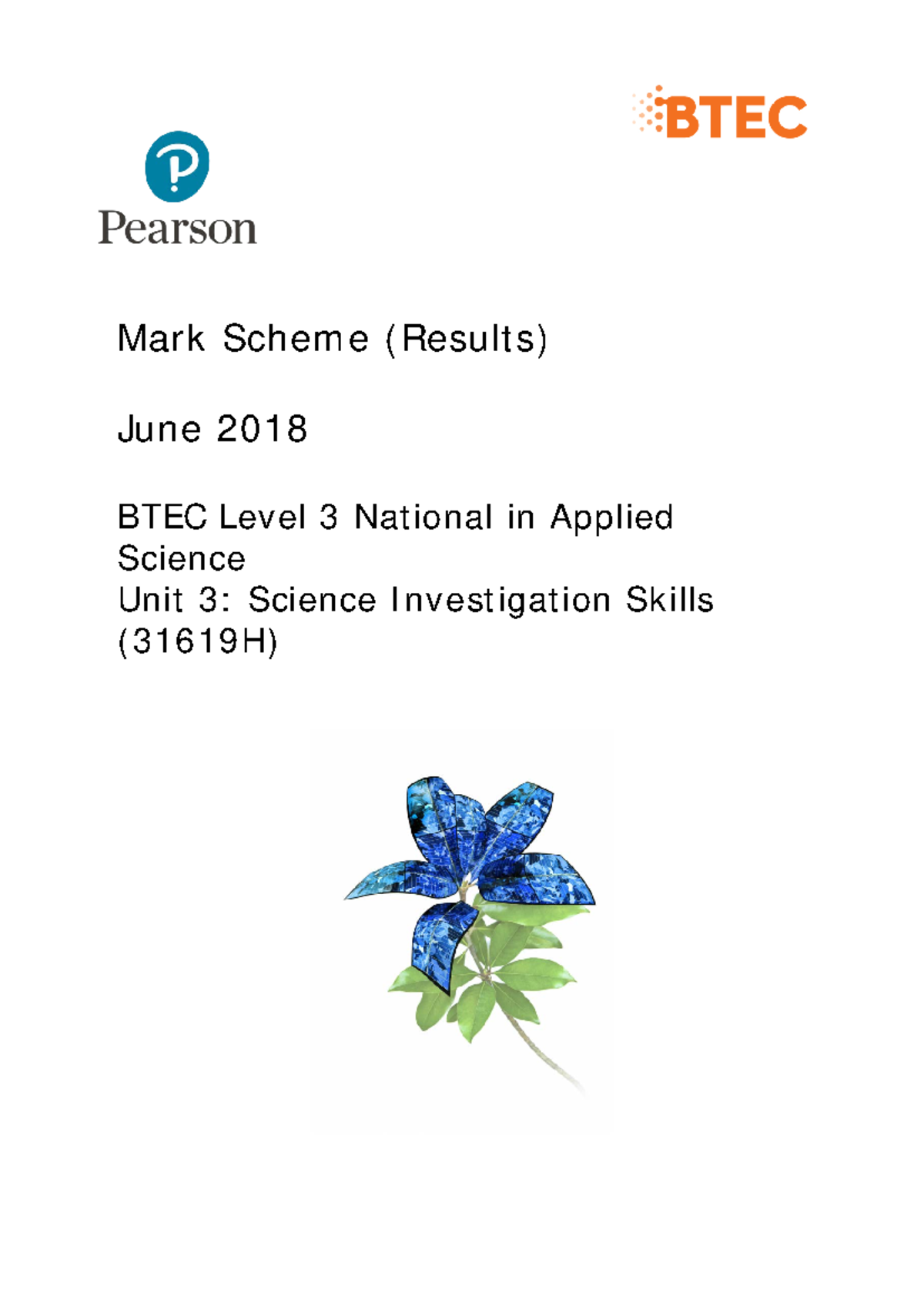 BTEC Level 3 Applied Science Unit 3 June 2018 Mark Scheme - Studocu