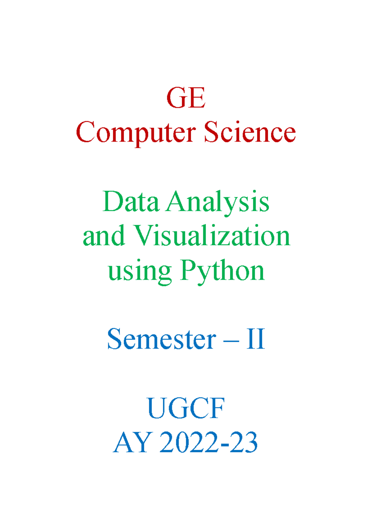 GE2a: Data Analysis and Visualization Using Python - Course Overview - Studocu