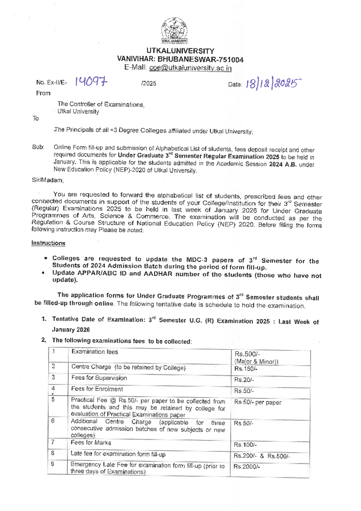 UG 3rd Semester Regular Exam Form Fill-up Notice 2025 - Studocu
