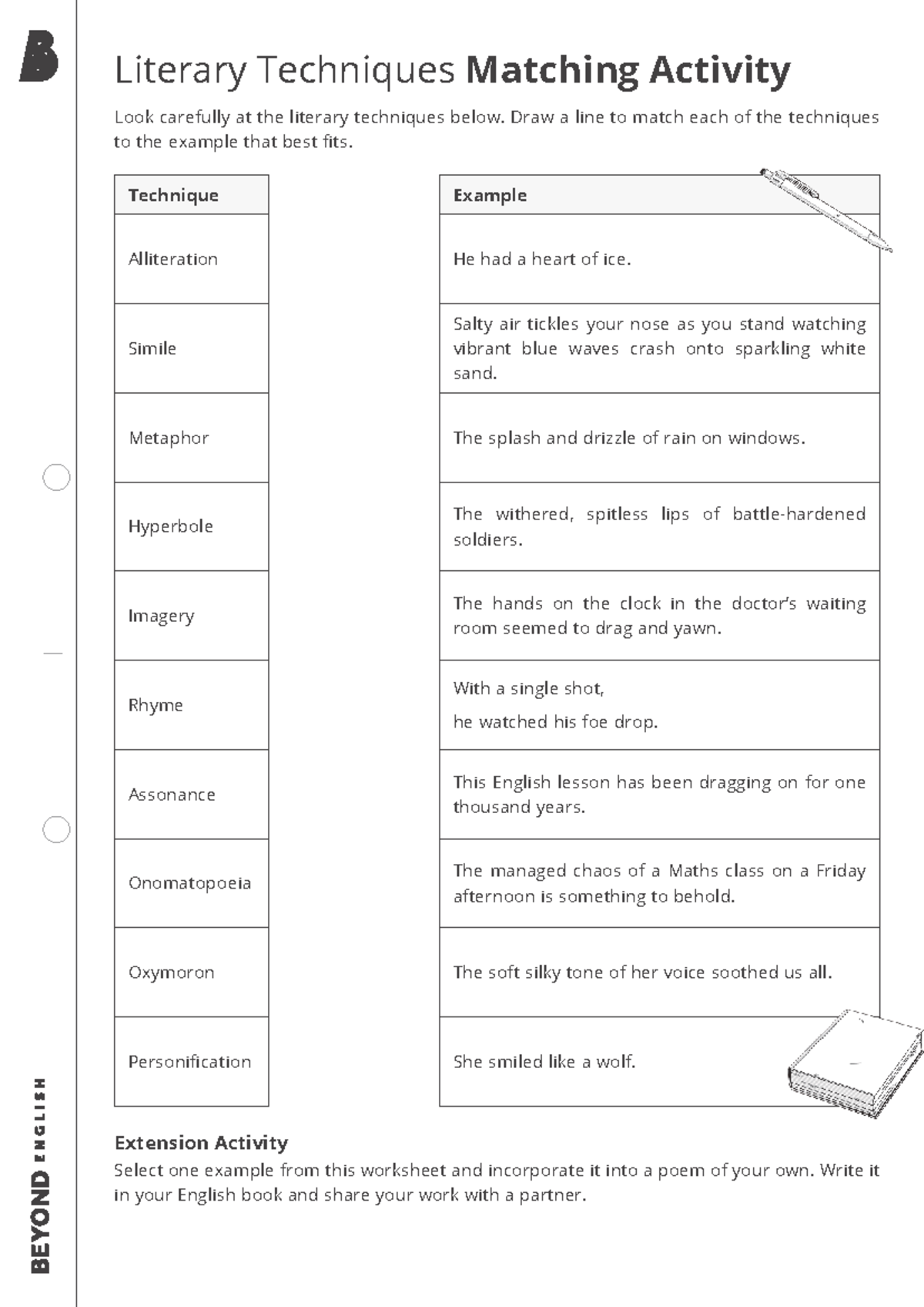 Literary Techniques Matching Activity for English Class - Studocu