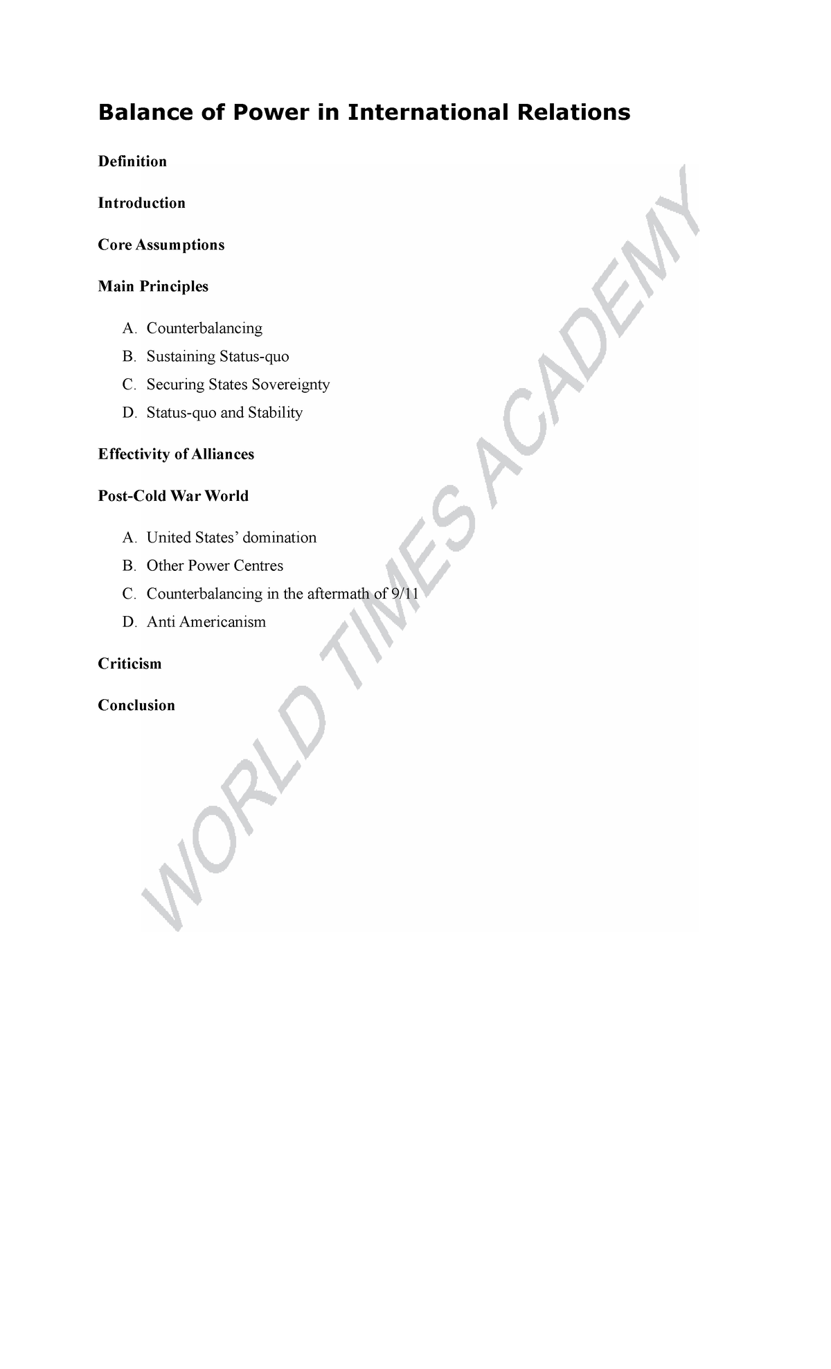 Balance of Power - Summary International Relations - Balance of Power ...