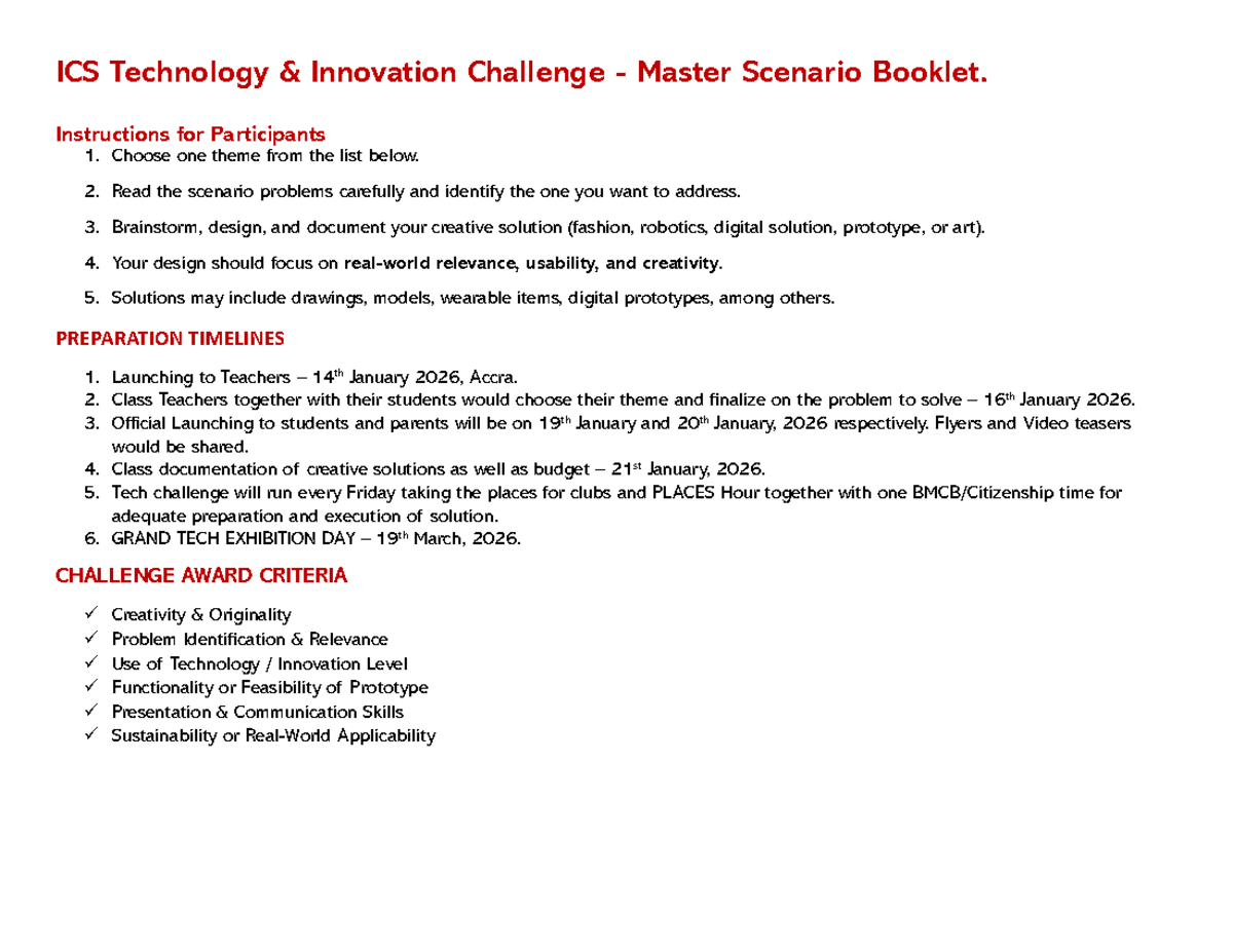 ICS Technology Innovation Challenge: Master Scenario Guide - Studocu