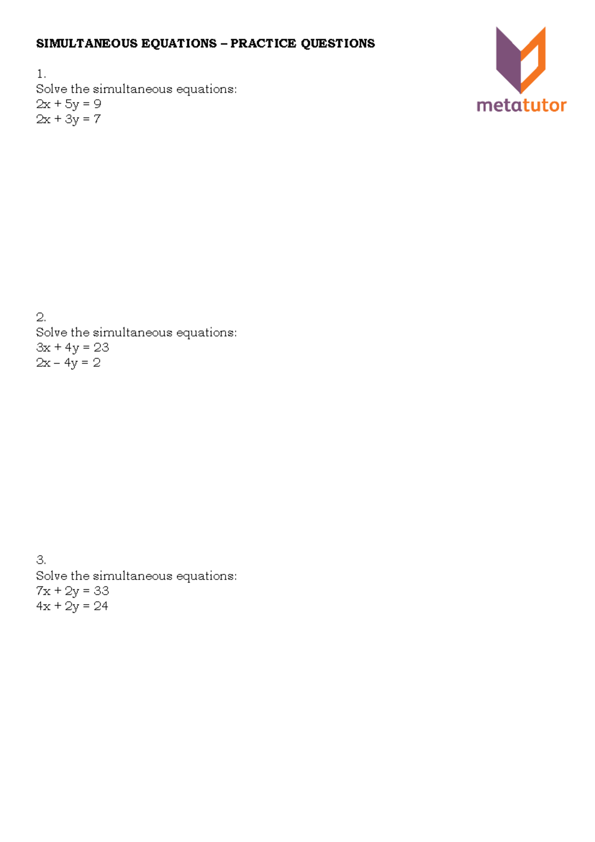 SIMULTANEOUS EQUATIONS PRACTICE QUESTIONS - CORE - Studocu