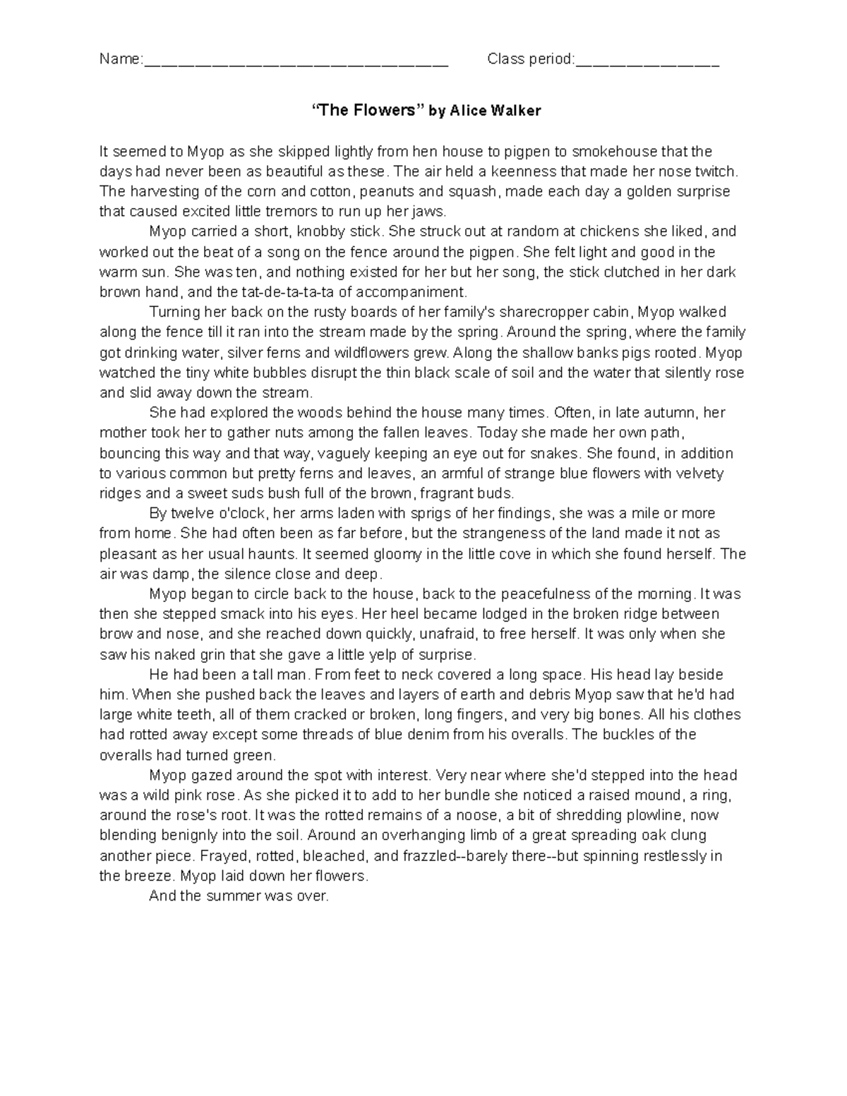 Analysis of "The Flowers" by Alice Walker: Mood, Symbolism, and Themes ...