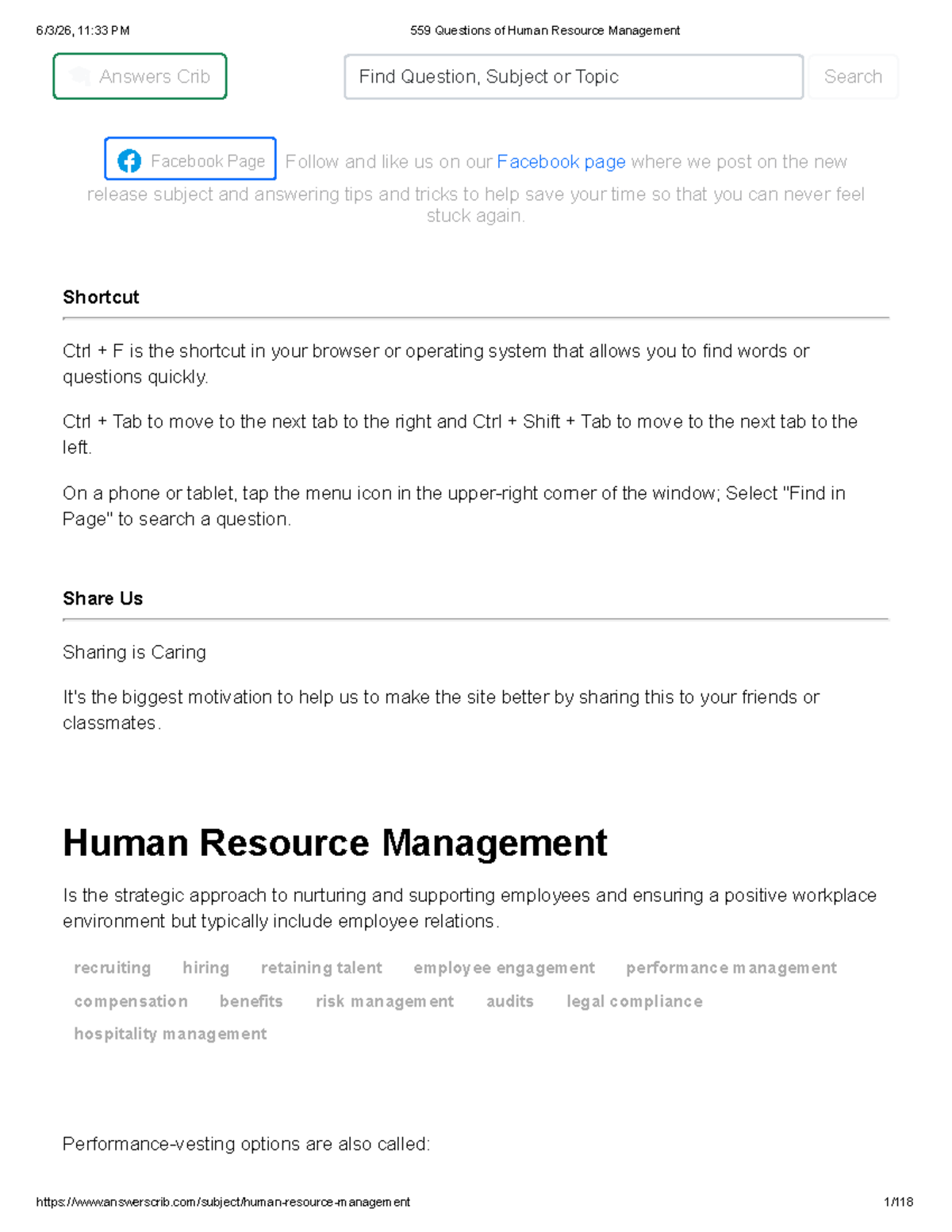 559 Questions and Answers for Human Resource Management Exam Prep - Studocu