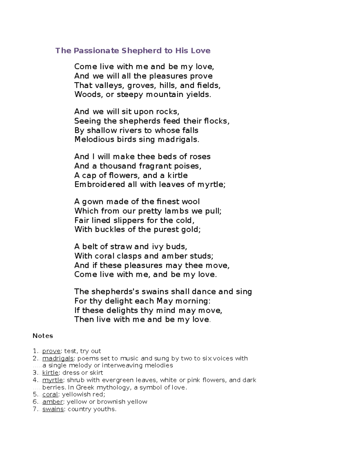 "The Passionate Shepherd to His Love: A Study of Marlowe's Poetry ...