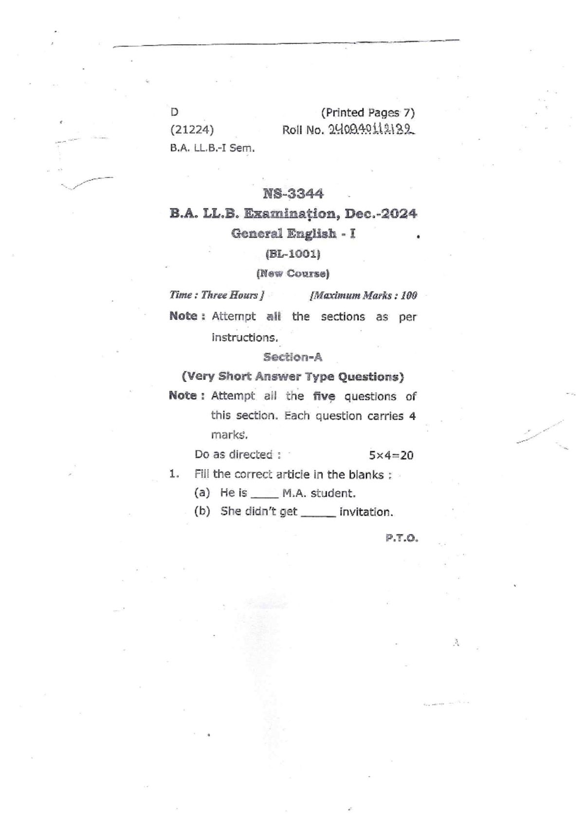 English-I, 2024 CCSU General Exam Question Paper - Studocu