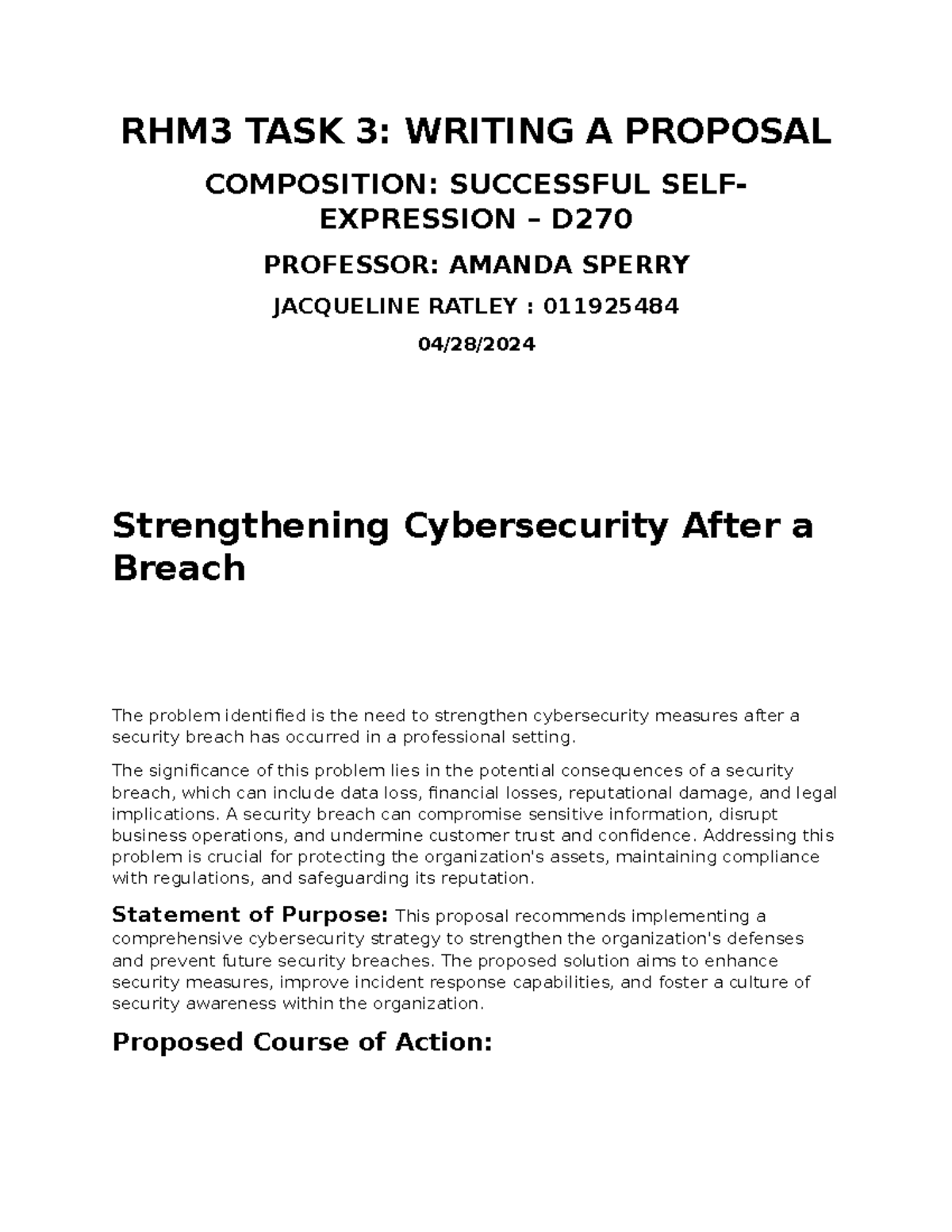 RHM3 Task 3: Proposal for Strengthening Cybersecurity Post-Breach - Studocu