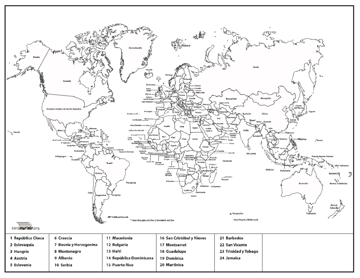 Mapa Mundi: Planisferio con División Política y Nombres para Imprimir ...