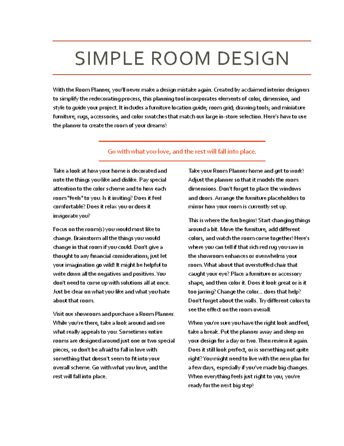 Word 1-4 - word - SIMPLE ROOM DESIGN With the Room Planner, you’ll ...