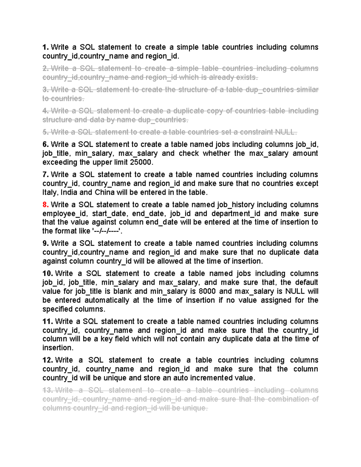 Create Table SQL Statements for Database Design (CS101) - Studocu