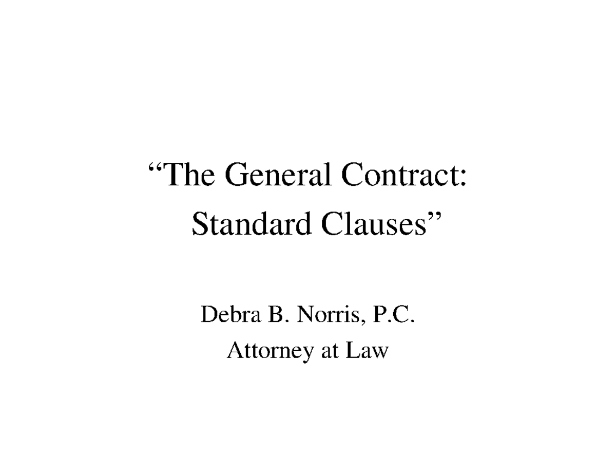 Standard Contract Clauses Guide for Contractors (A201) by Debra B ...