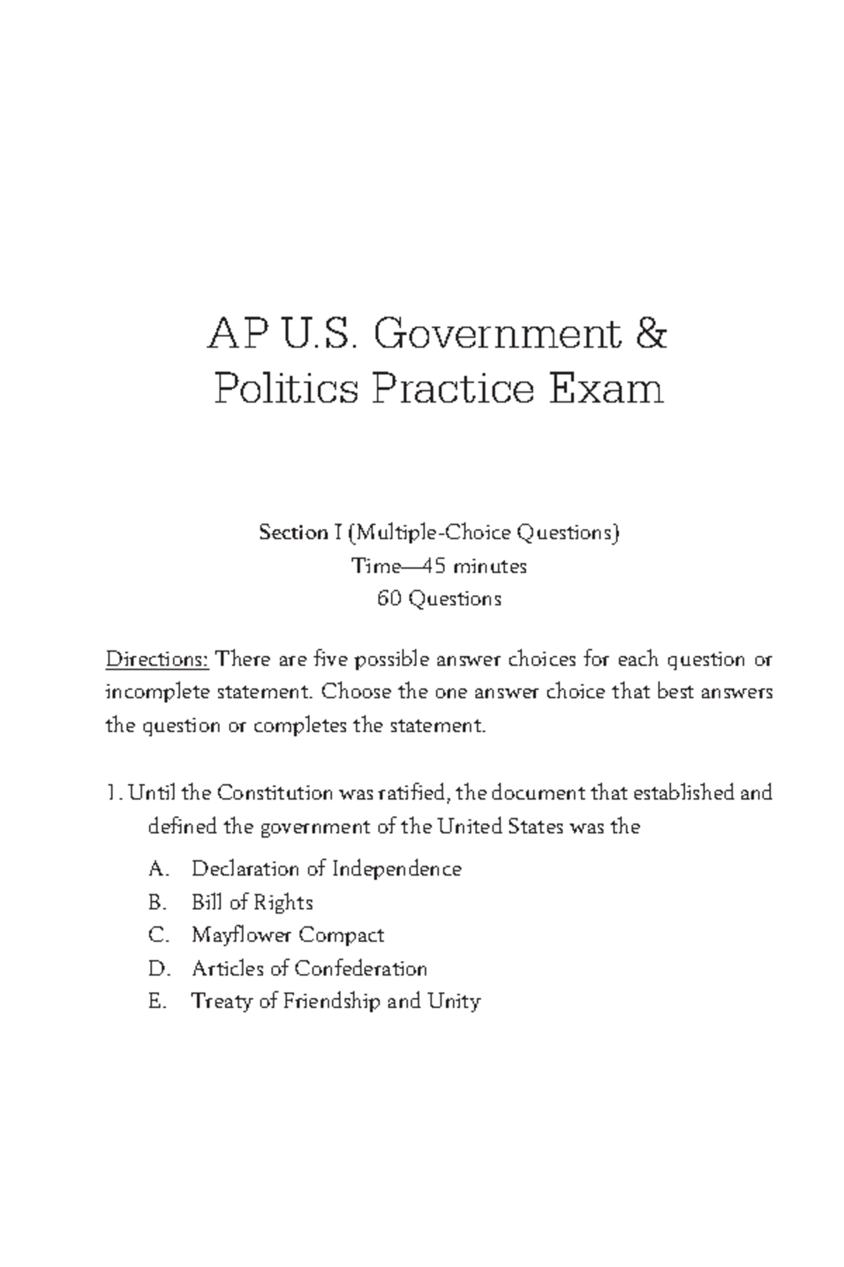 Ap government practice exam by max score - AP U. Government & Politics ...