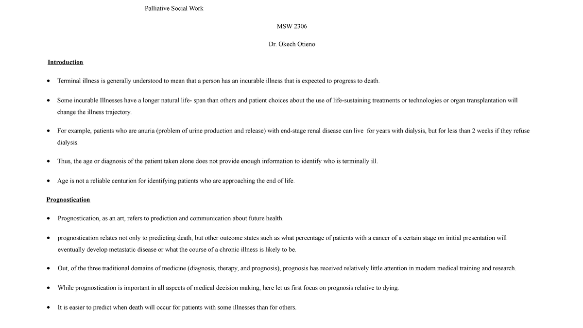 Palliative Social Work MSW 2306: Understanding Terminal Illness and ...