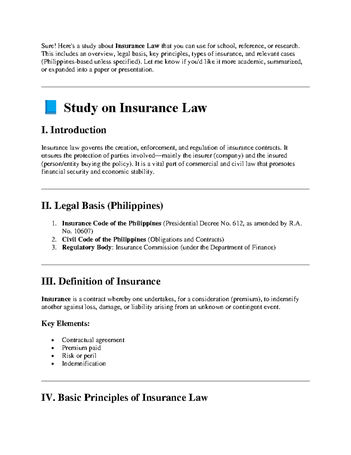 Insurance Law Overview: Key Principles & Types (Philippines) - Studocu
