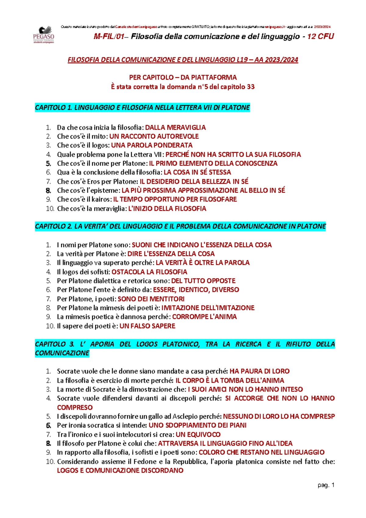 Filosofia 12 CFU Aggiornato 2023-2024 - M-FIL/01– Filosofia della comunicazione e del linguaggio ...