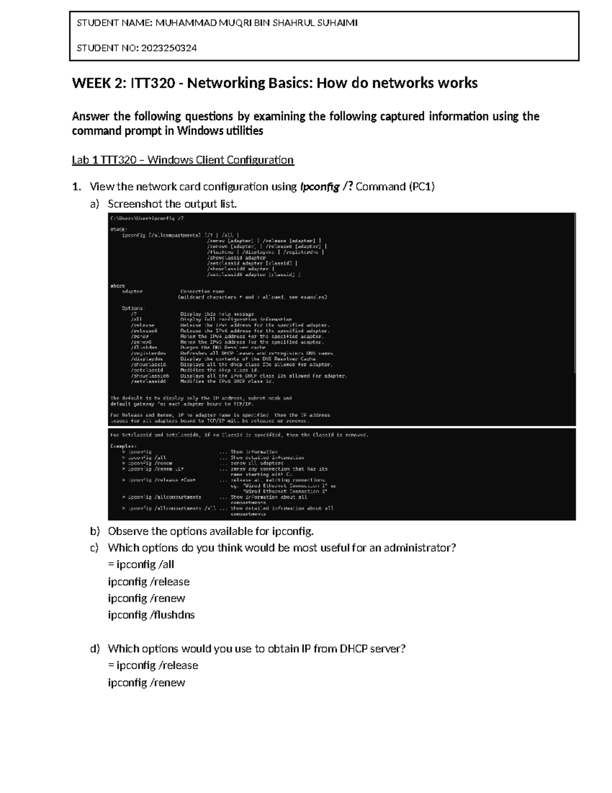ITT320 Week 2: Networking Basics and Command Prompt Analysis - Studocu