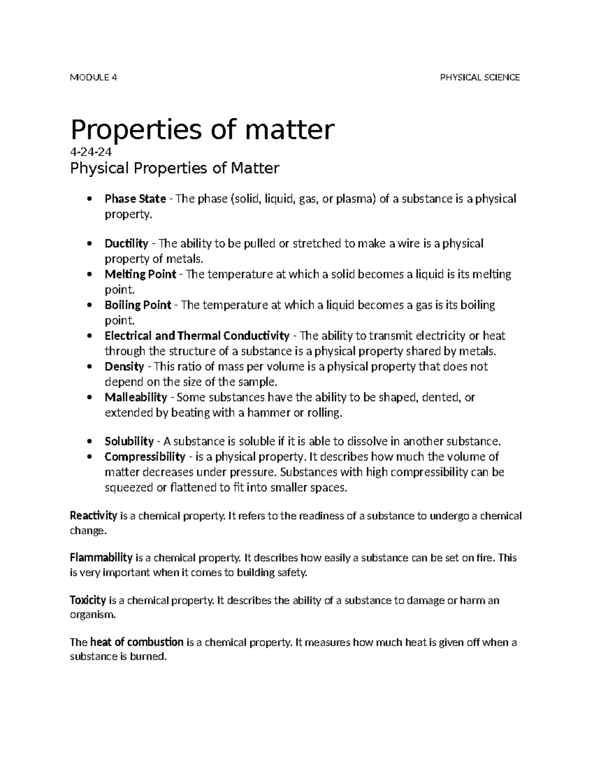 Properties of matter- physical science - MODULE 4 PHYSICAL SCIENCE ...