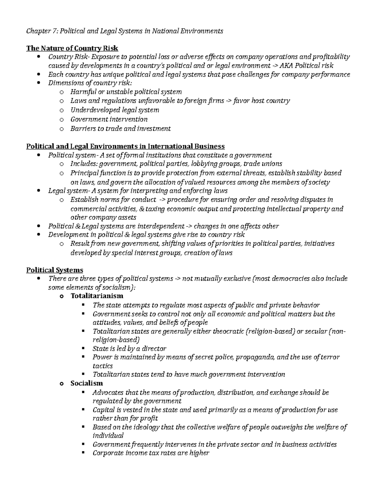 Chapter 7: Political and Legal Systems in National Environments ...