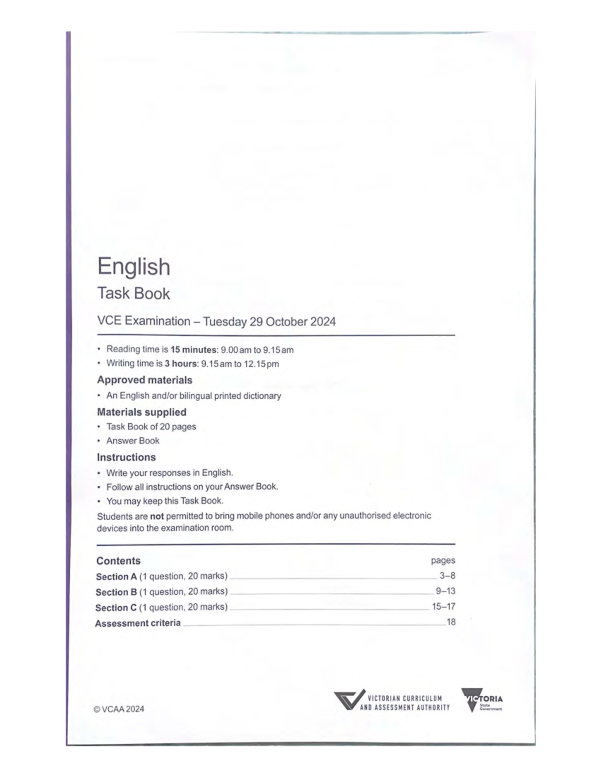 2024 VCE English Final Exam Overview and Assessment Criteria - Studocu