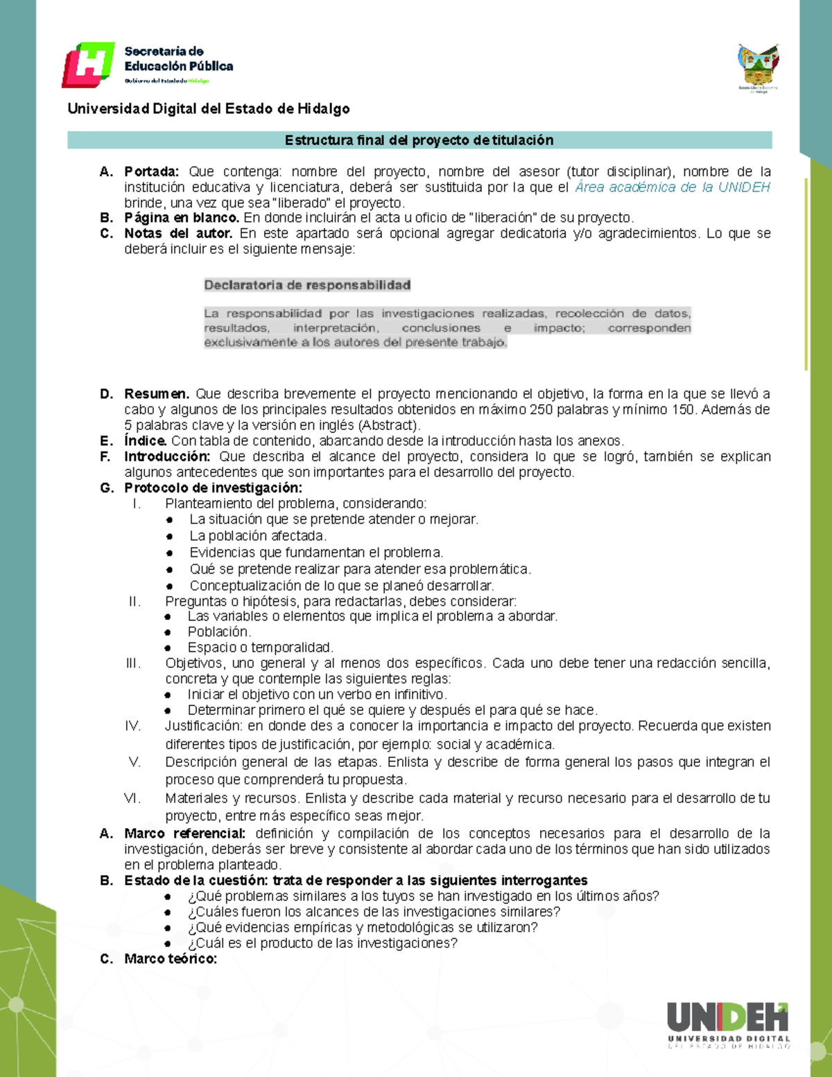Estructura Final para Proyecto de Titulación - UNIDEH - Studocu