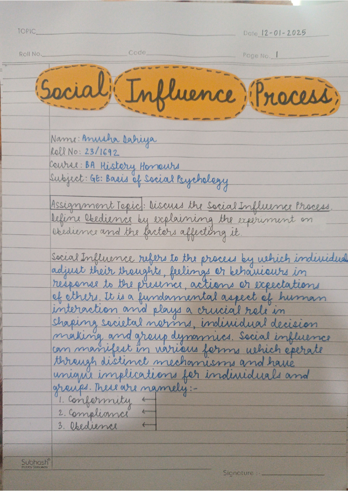 BA History Honours: Assignment on Social Influence Process Explained ...