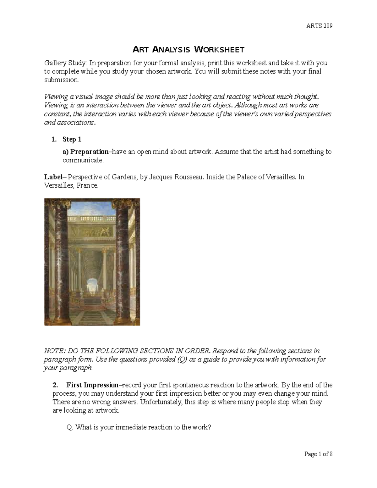 Art Analysis Worksheet: Exploring Jacques Rousseau's Perspective of ...