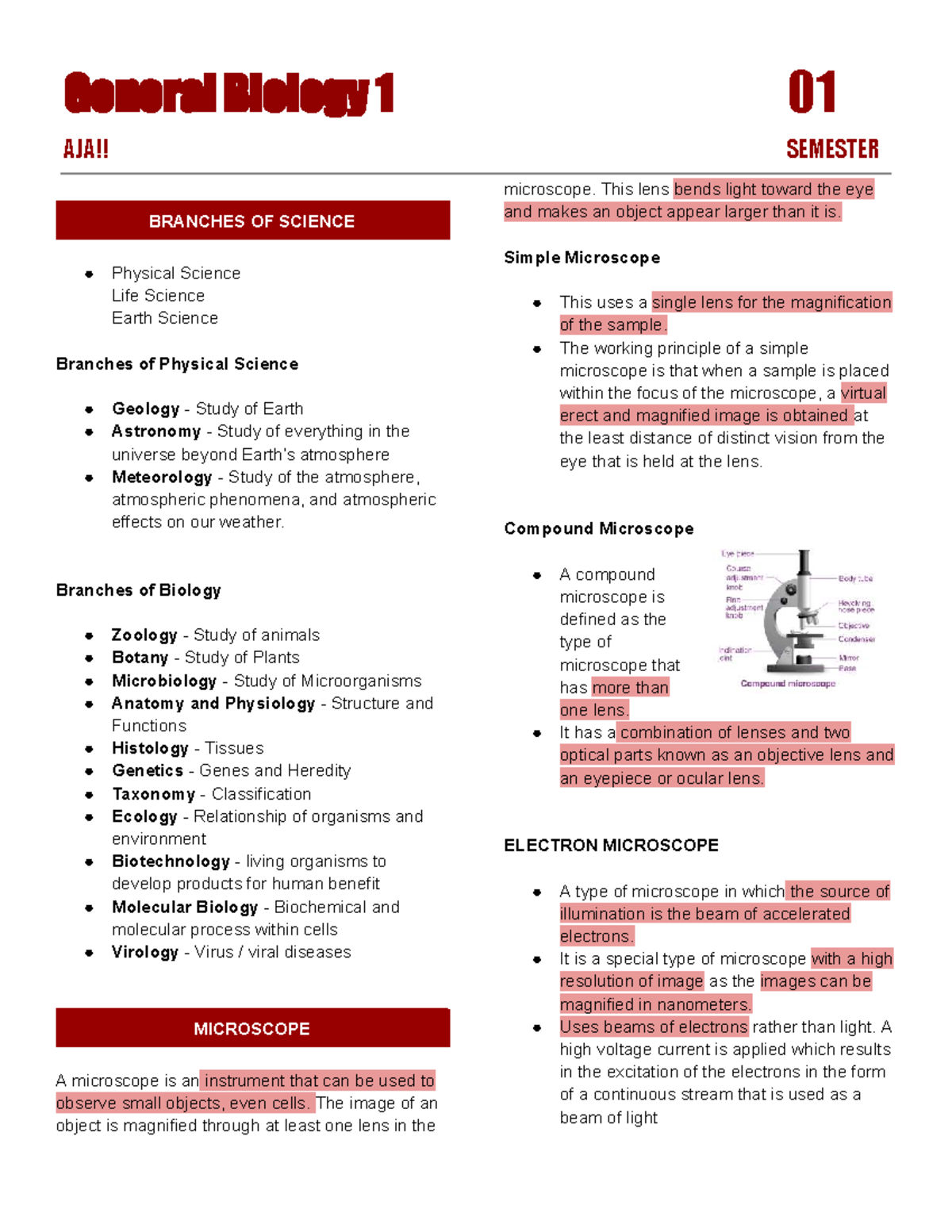 General Biology 1 (01 AJA) - Comprehensive Review of Microscopes and ...