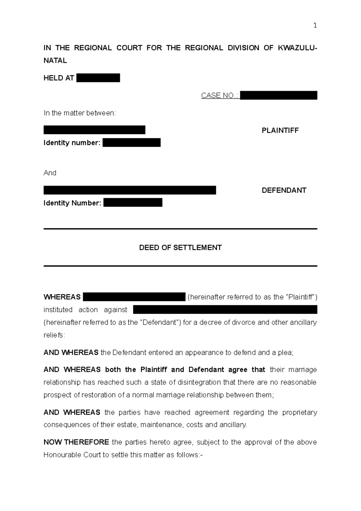 Settlement Agreement Template: Case No. [Insert Case Number] - Studocu