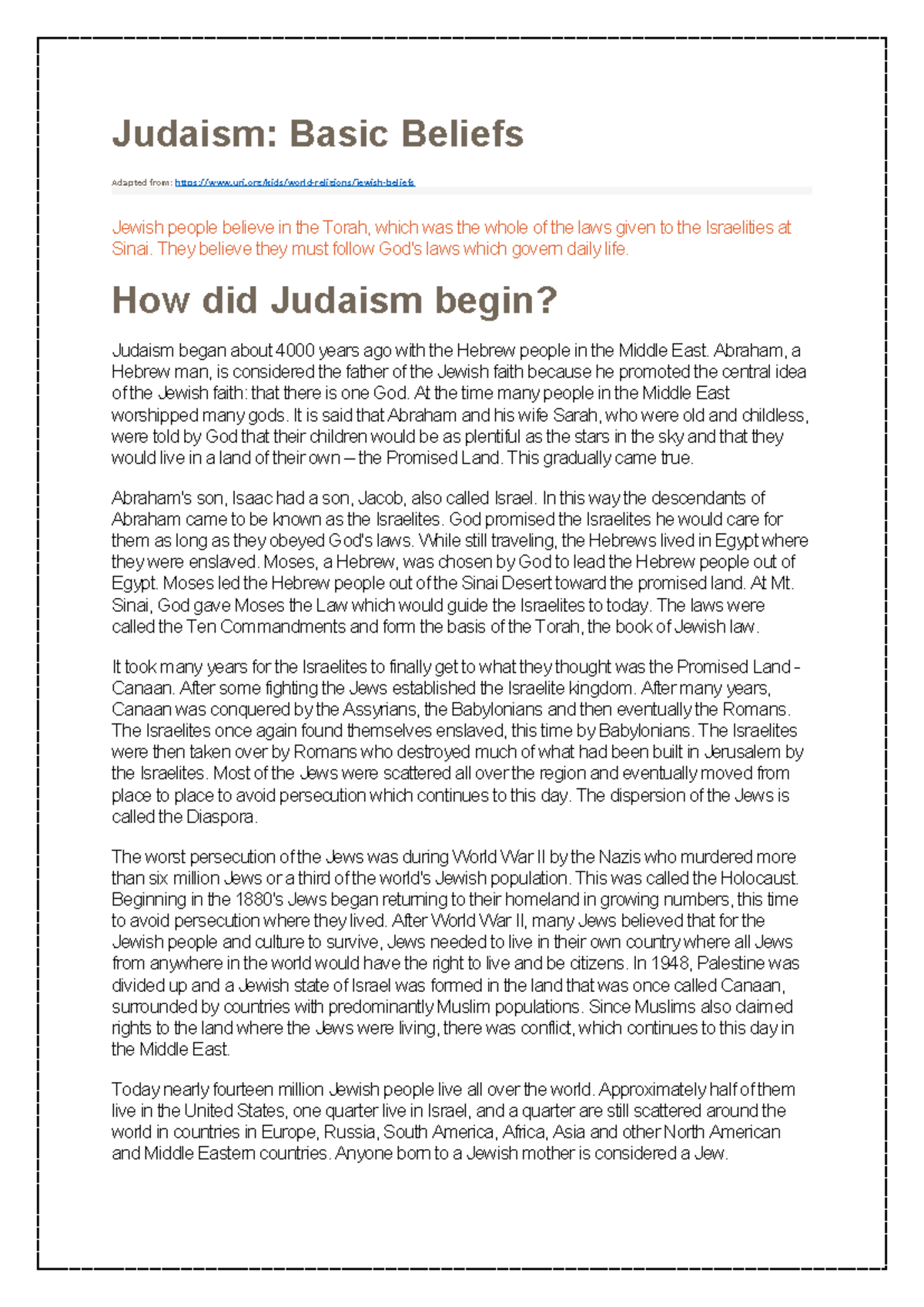 Judaism: Core Beliefs, History, and Sacred Texts Overview - Studocu