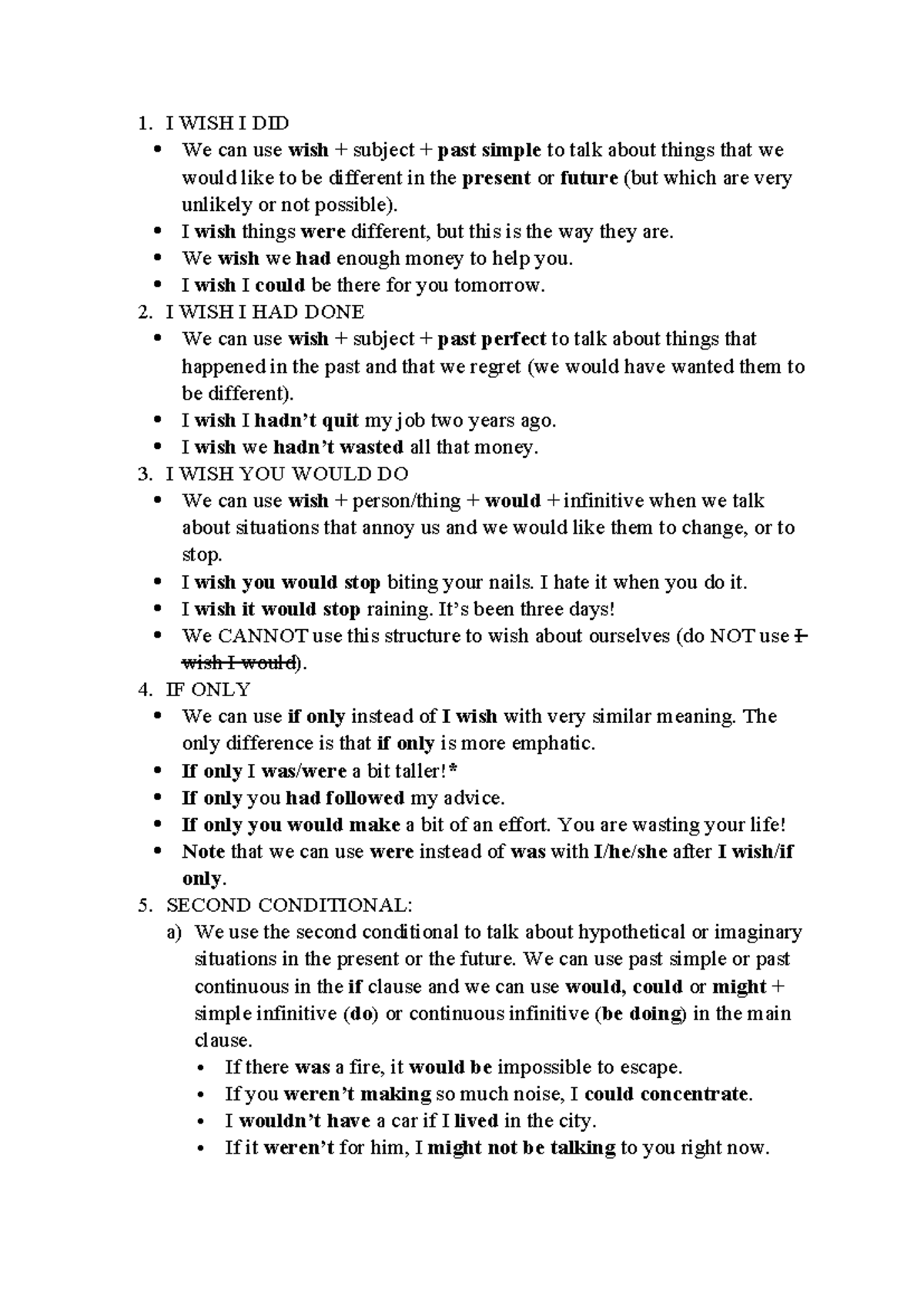 Angielski UNIT 5 - Wish and Conditional Structures Guide - Studocu