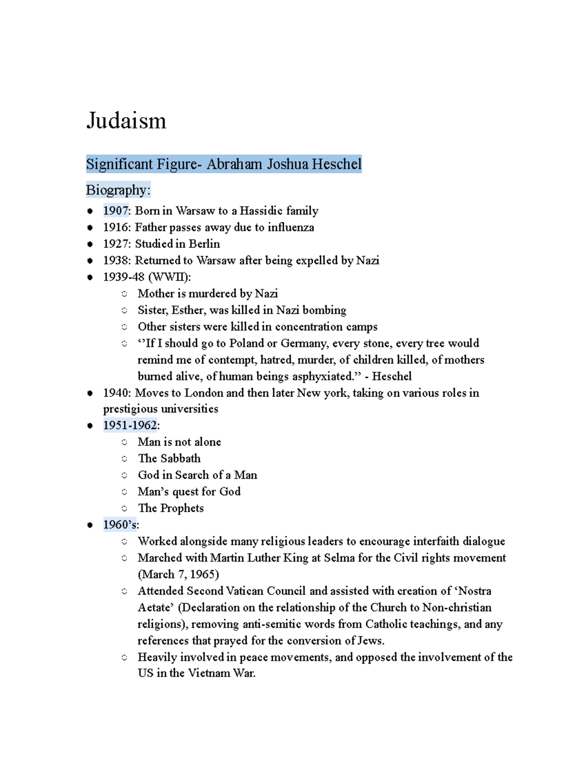 SOR HSC Notes - Judaism: Exploring Abraham Joshua Heschel's Legacy ...
